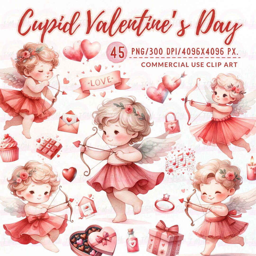 Cupid's Love Clipart Set for Valentine's Crafting, Love-themed Graphics ...
