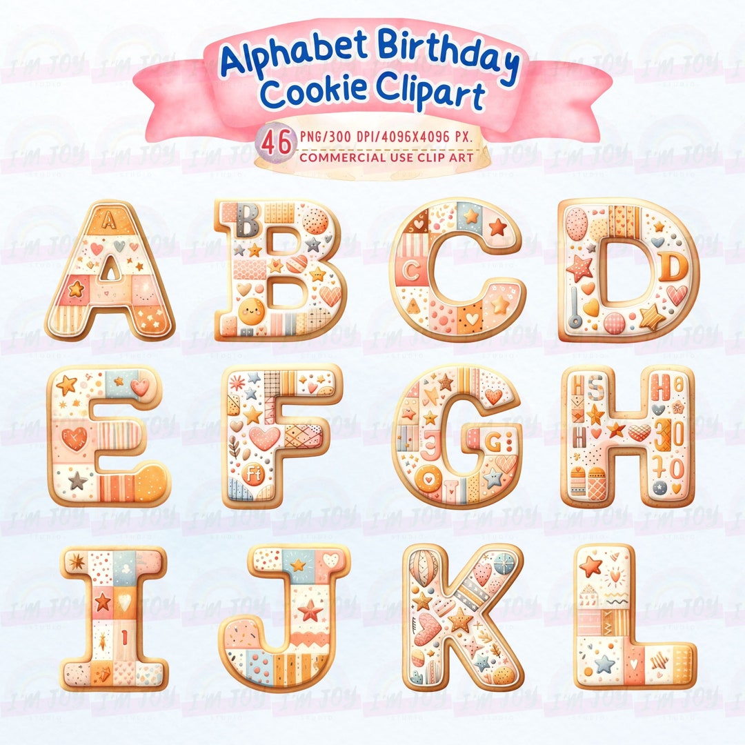 Alphabet Cookie Clipart: Birthday Party Graphics (digital Download) - Etsy