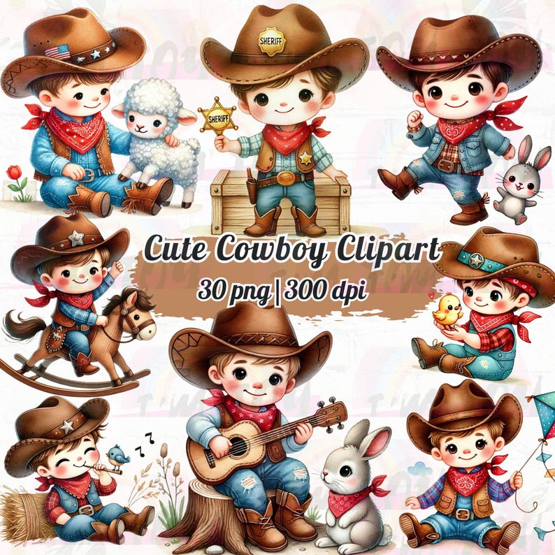 Cute Cowboy Clipart, Western Kids PNG, Little Cowboy Digital Download ...
