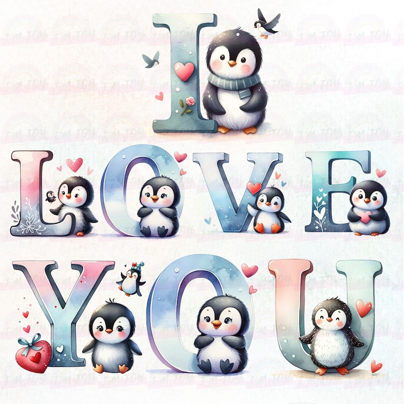 Penguin Valentine's Alphabet Clipart: Love Letters (digital Download ...