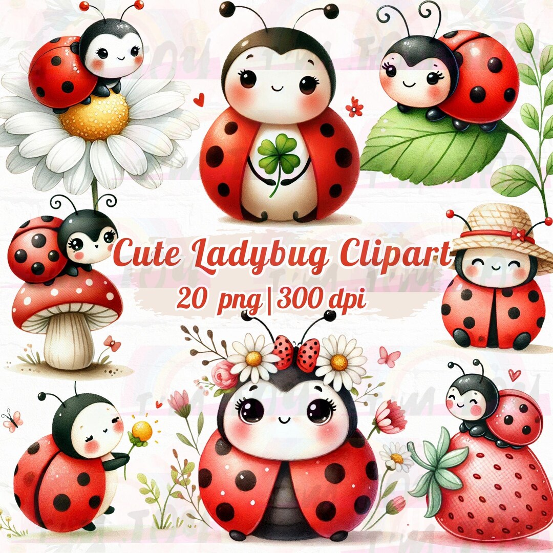 Cute Ladybug Clipart, Watercolor Ladybug PNG, Kawaii Insect Digital ...