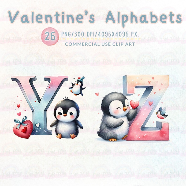 Penguin Valentine's Alphabet Clipart: Love Letters (digital Download ...