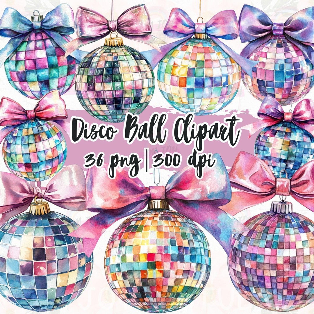 Watercolor Disco Ball Ornaments Clipart: Holiday Party Decor (36 PNG ...