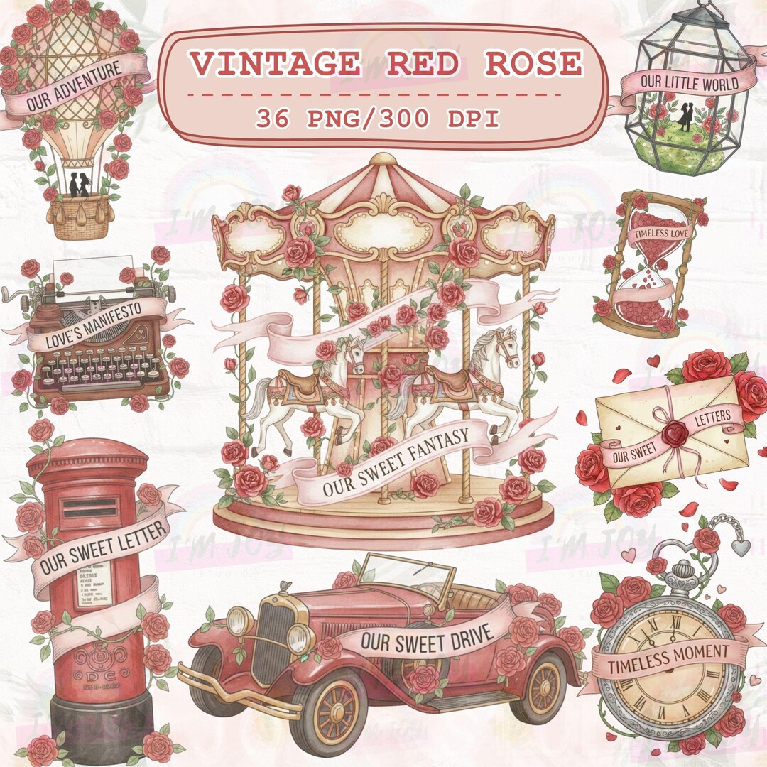 Vintage Red Rose Clipart, Victorian Scrapbook Graphics (36 Pngs) - Etsy