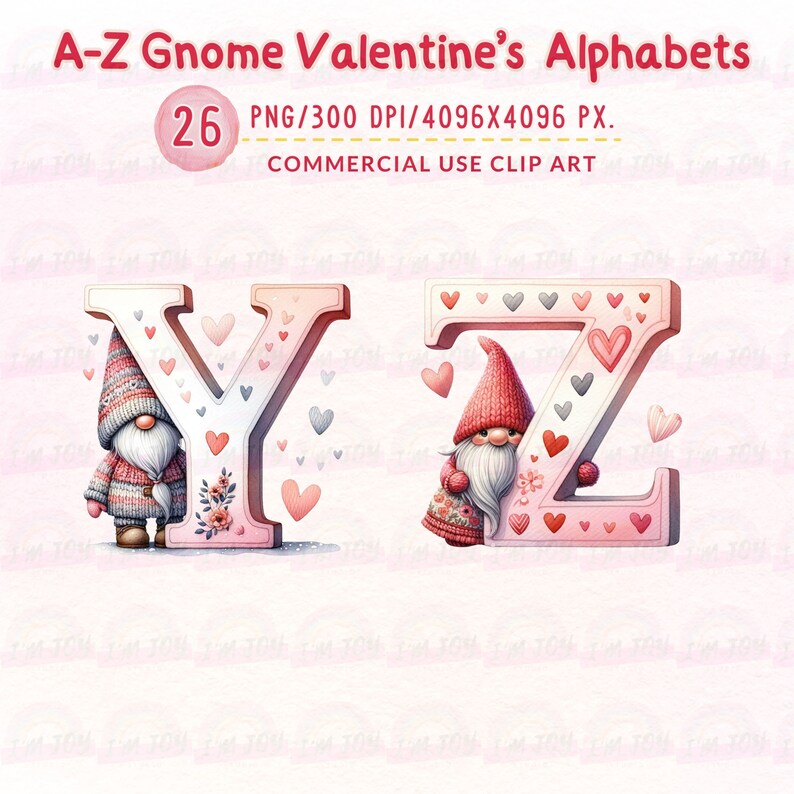 Valentine's Gnome Alphabet Clipart: A-Z Love Letters (digital Download ...