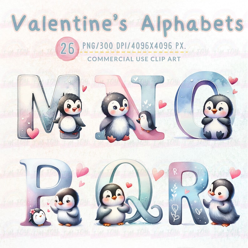 Penguin Valentine's Alphabet Clipart: Love Letters (digital Download ...