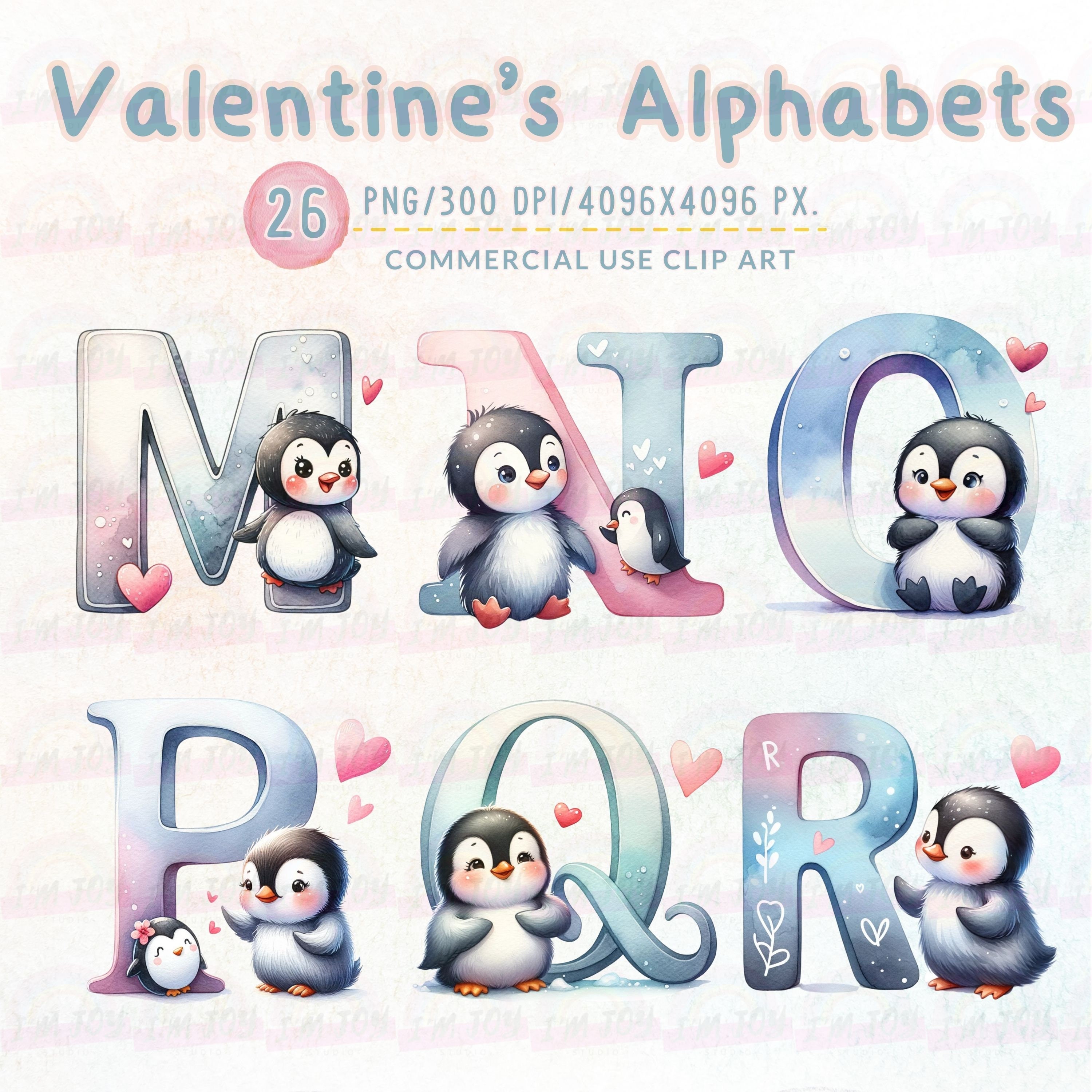 Penguin Alphabet Valentine's Day Clipart,alphabet Love Letters ...