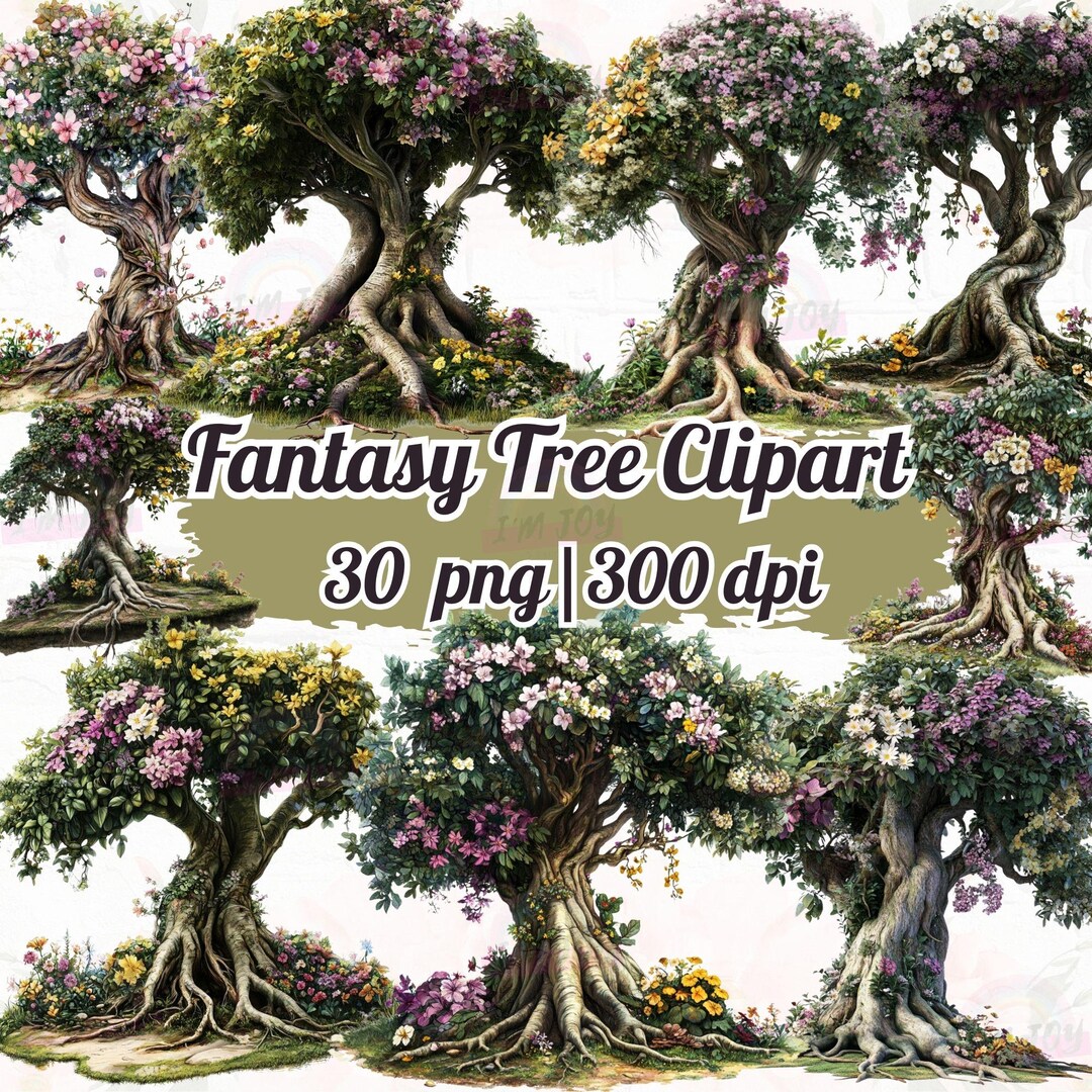 Watercolor Fantasy Tree Clipart: Floral Mystical Trees (30 PNG) - Etsy