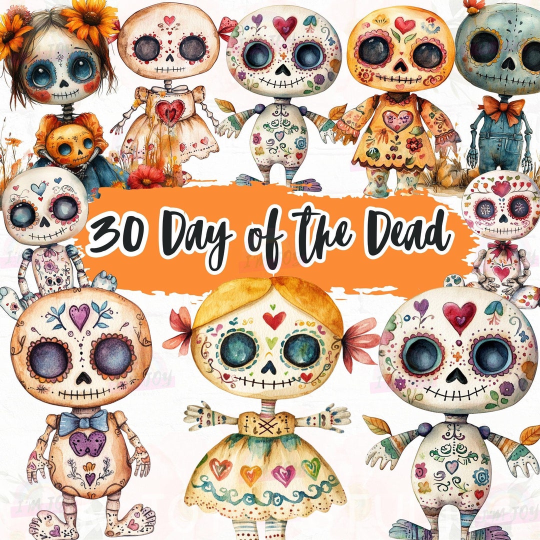 Day of the Dead Watercolor Clipart Bundle, Sugar Skull Doll ...
