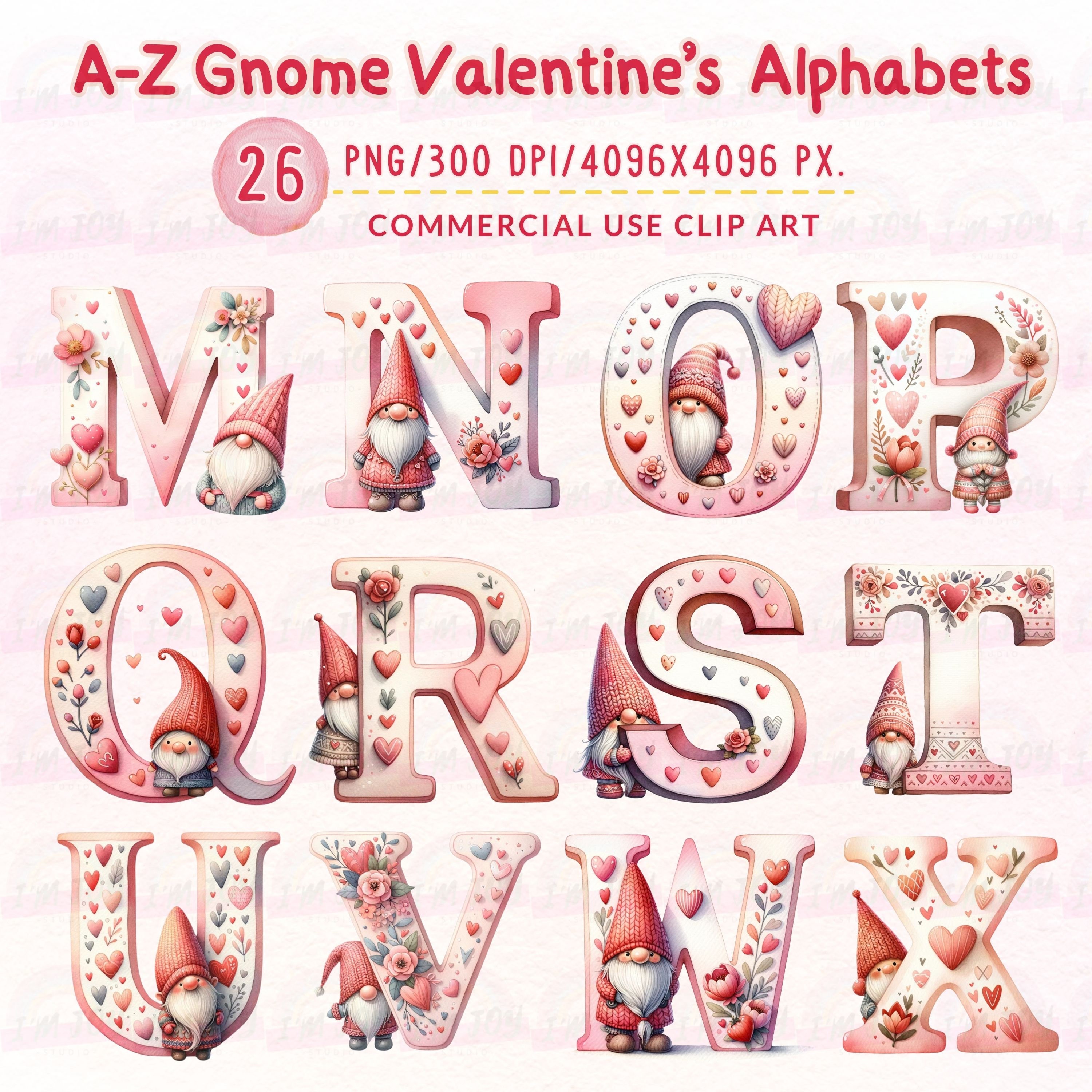 Valentine's Gnome Alphabet Clipart A to Z Love Letters, Whimsical Gnome ...