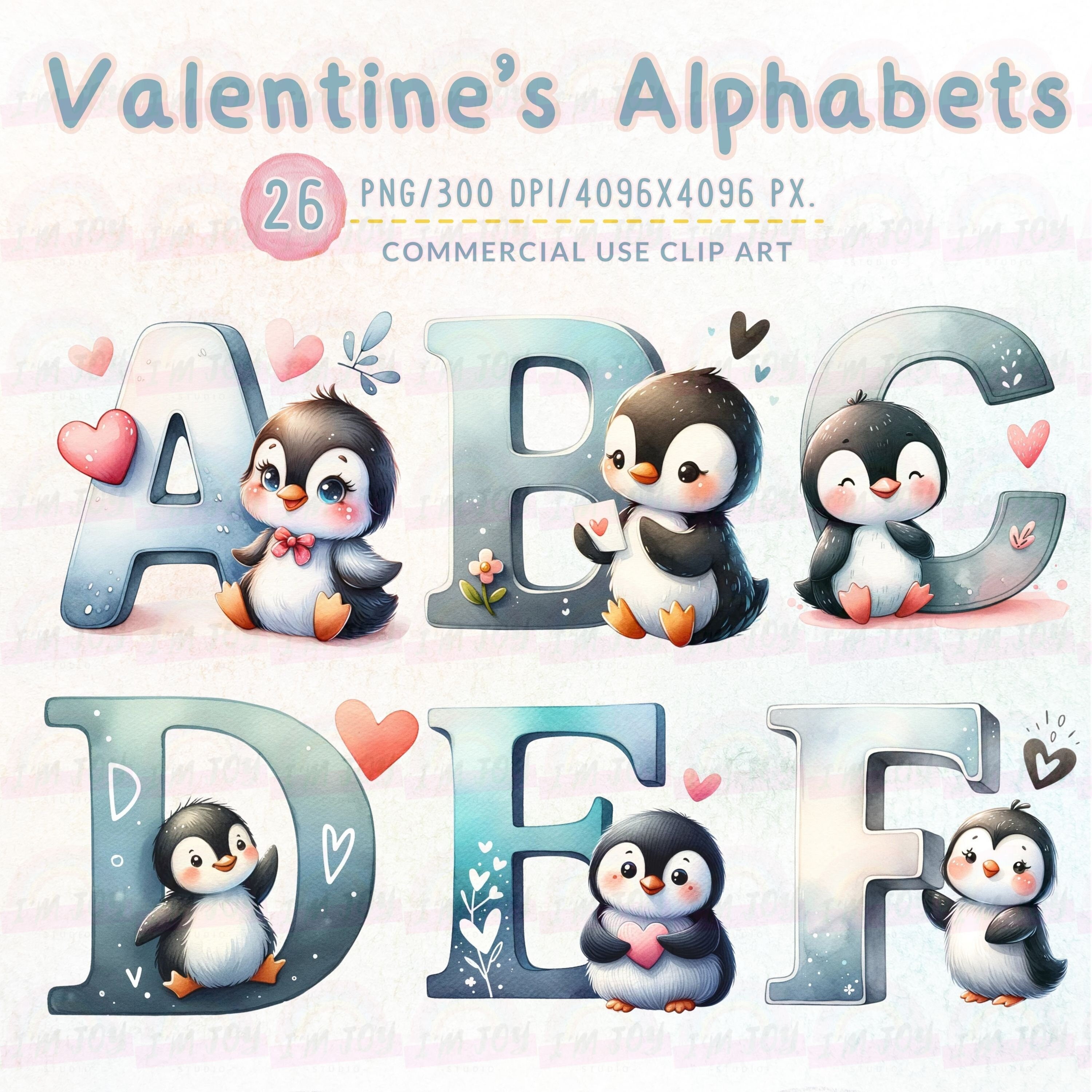 Penguin Alphabet Valentine's Day Clipart,alphabet Love Letters ...