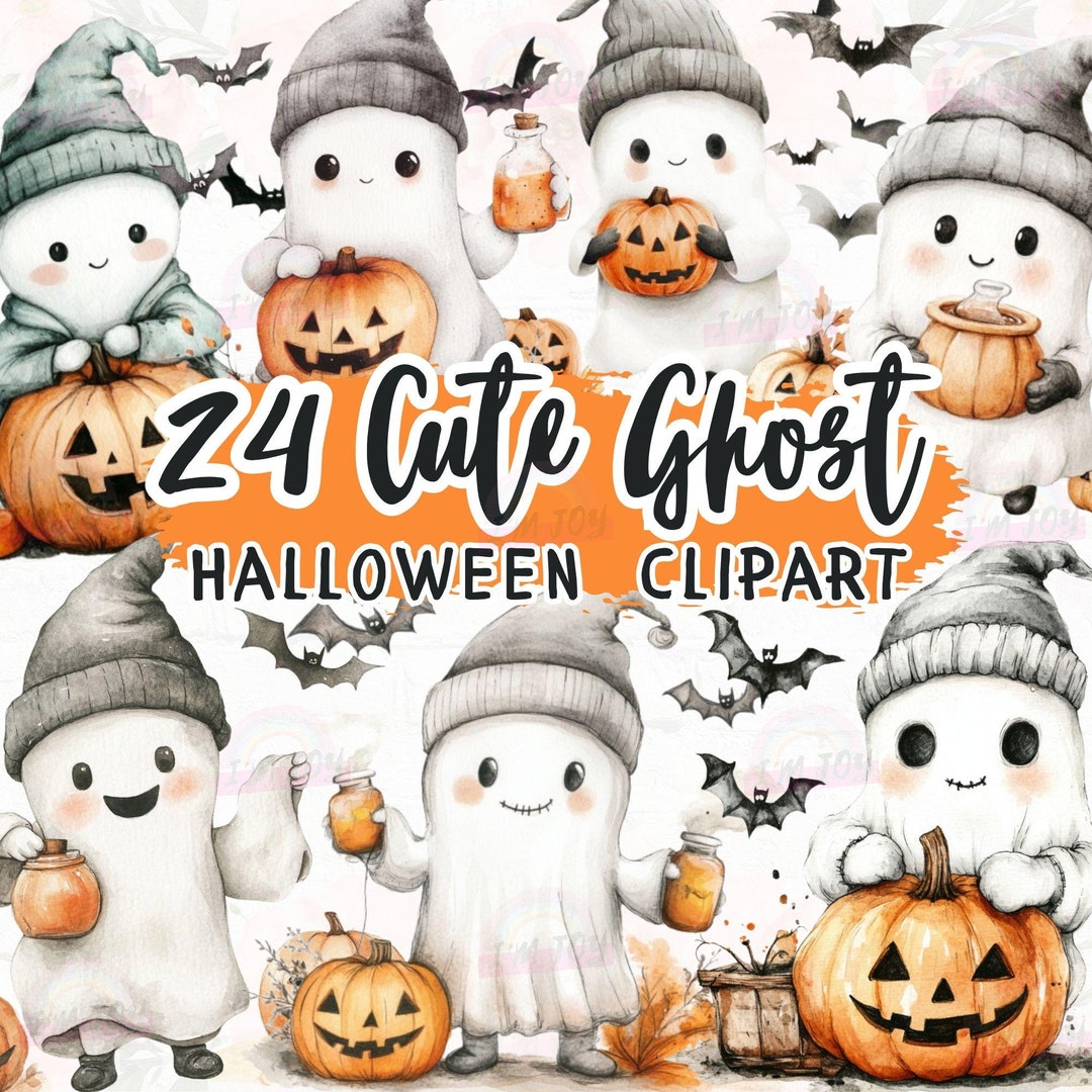 Ghost Clipart | Watercolor Halloween Pumpkins, Bats (digital Download ...
