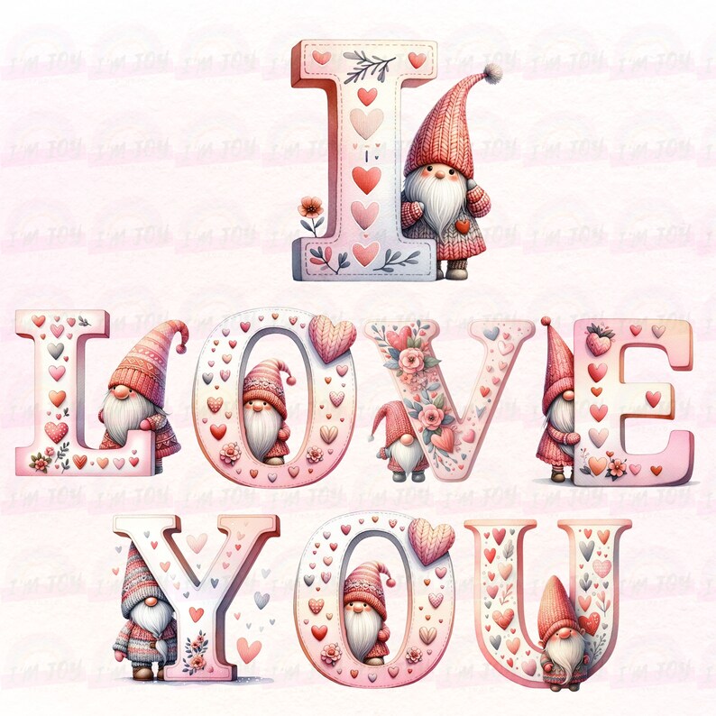 Valentine's Gnome Alphabet Clipart A to Z Love Letters, Whimsical Gnome ...