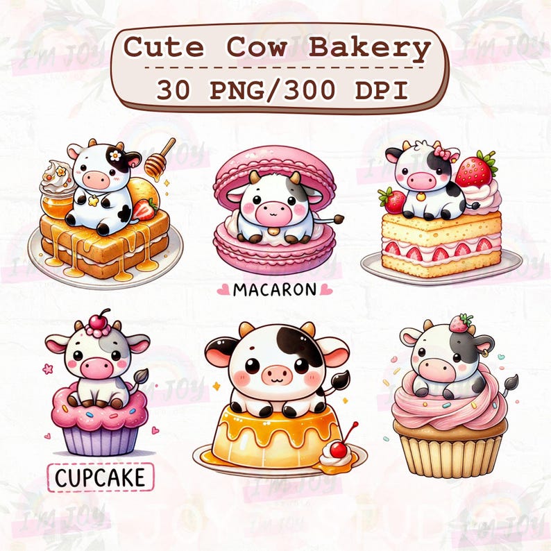 Cow Bakery Clipart, Kawaii Dessert Stickers (PNG Digital Download - Etsy