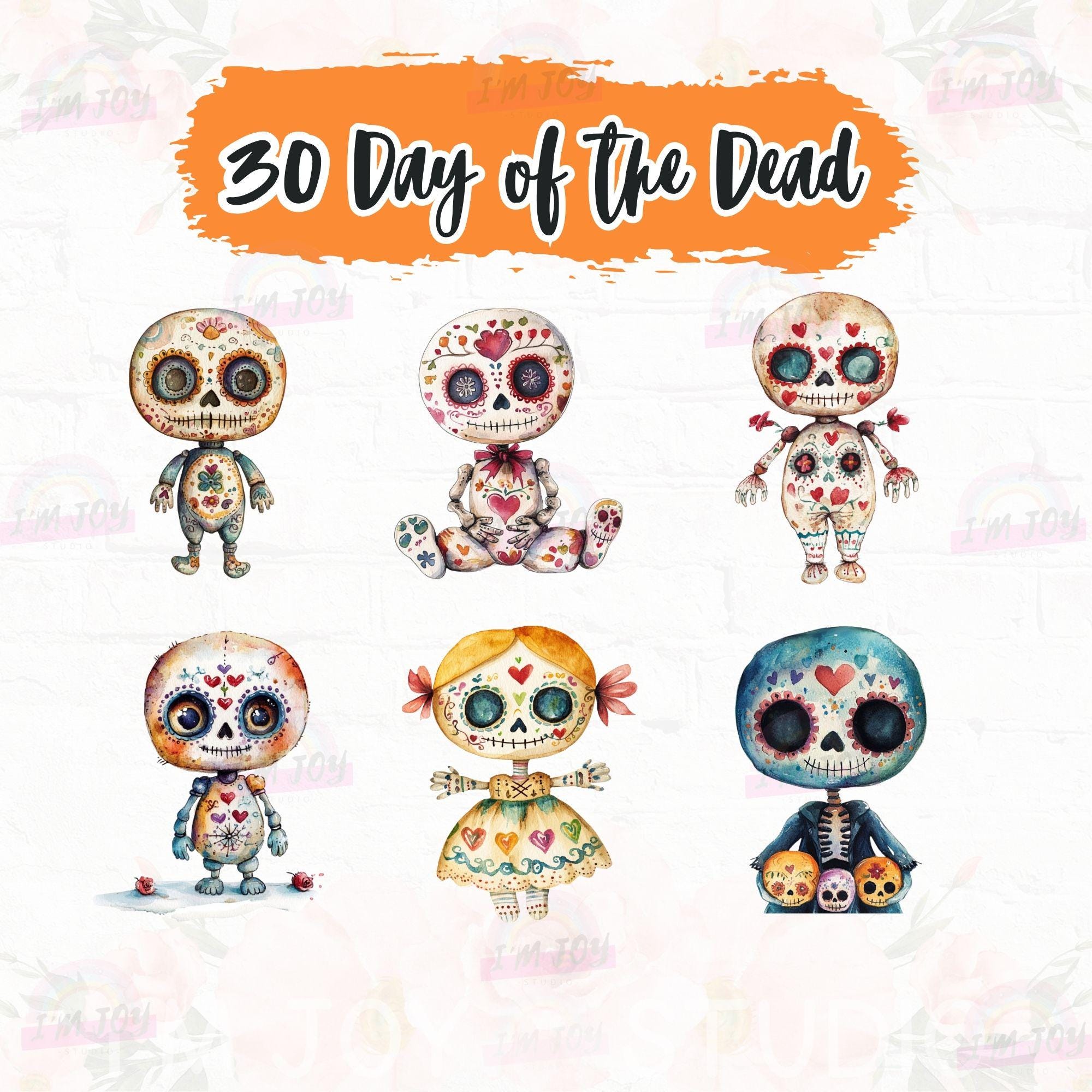 Day of the Dead Watercolor Clipart Bundle, Sugar Skull Doll ...