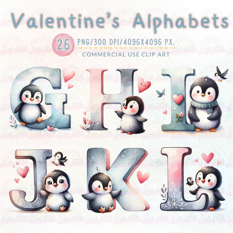 Penguin Valentine's Alphabet Clipart: Love Letters (digital Download ...