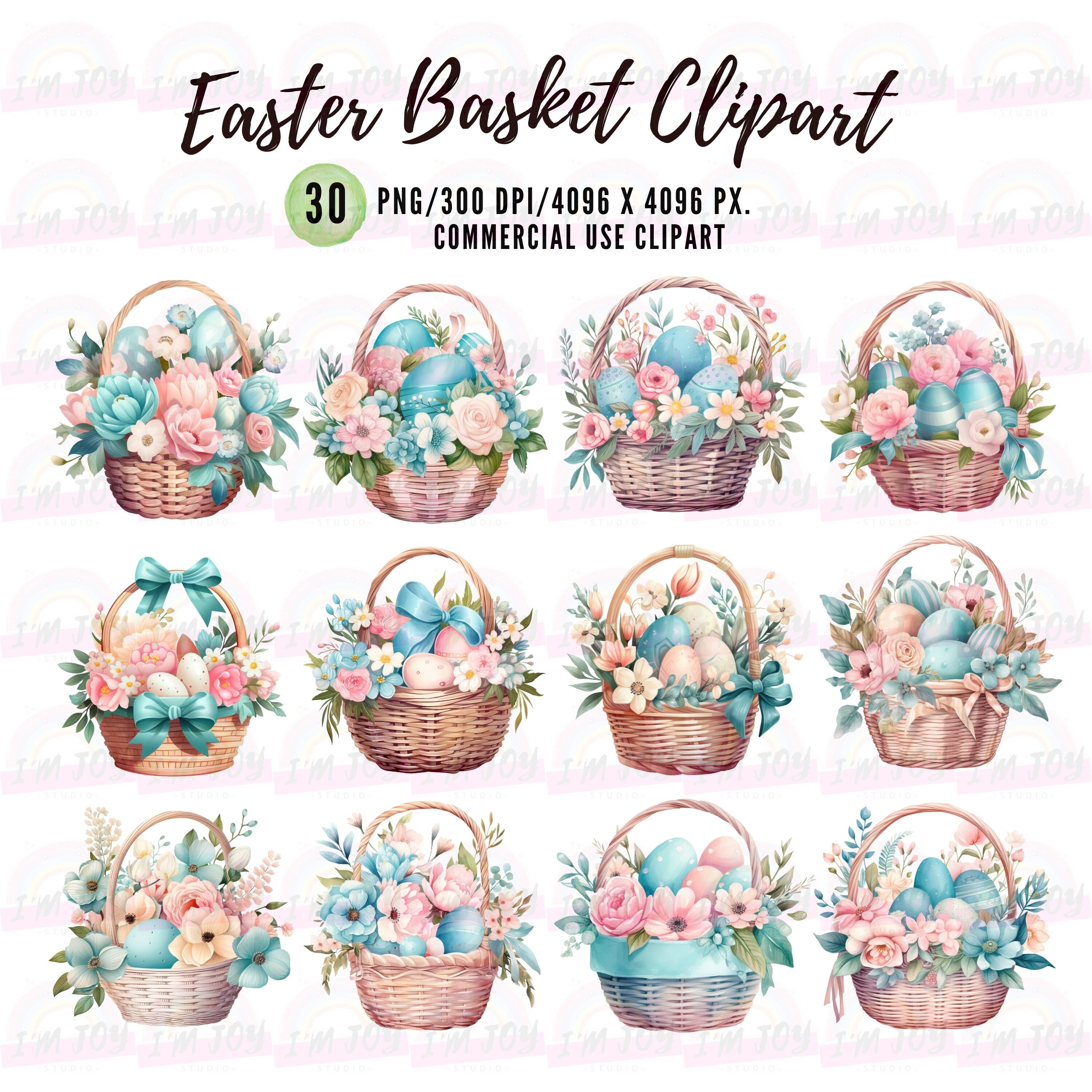 Watercolor Easter Baskets Clipart, 30 PNG Images, Springtime Floral ...