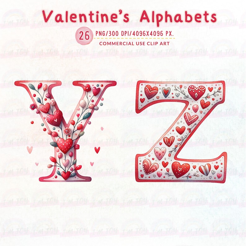 Heart Alphabet Clipart: Watercolor Valentine's Day Letters (digital ...