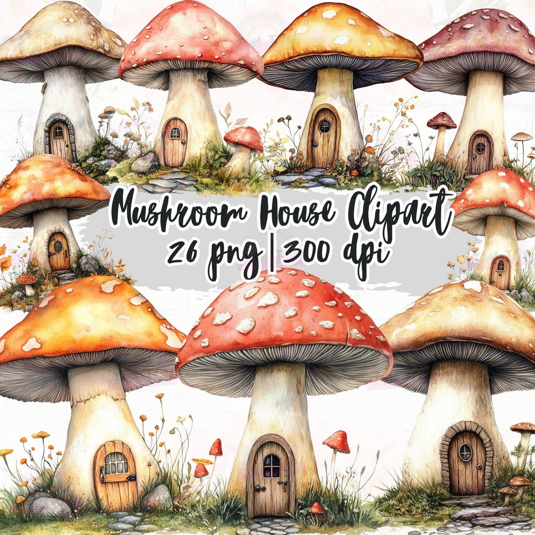 Mushroom House Clipart: 26 PNG Files, Cottagecore Art (digital Art) - Etsy