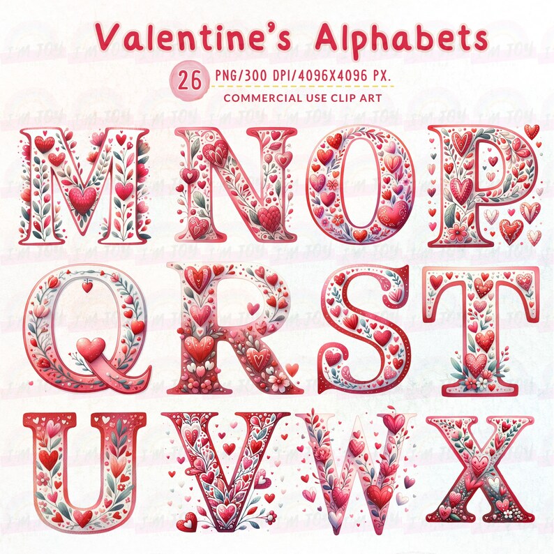 Heart Alphabet Clipart: Watercolor Valentine's Day Letters (digital ...
