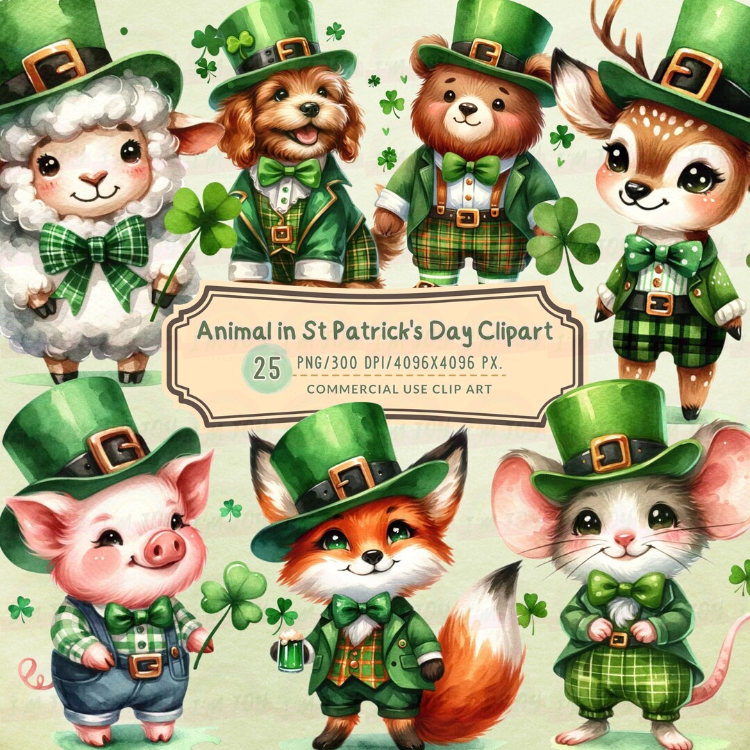 St.patrick's Day Animals Clipart, Cute Festive Characters, Irish ...