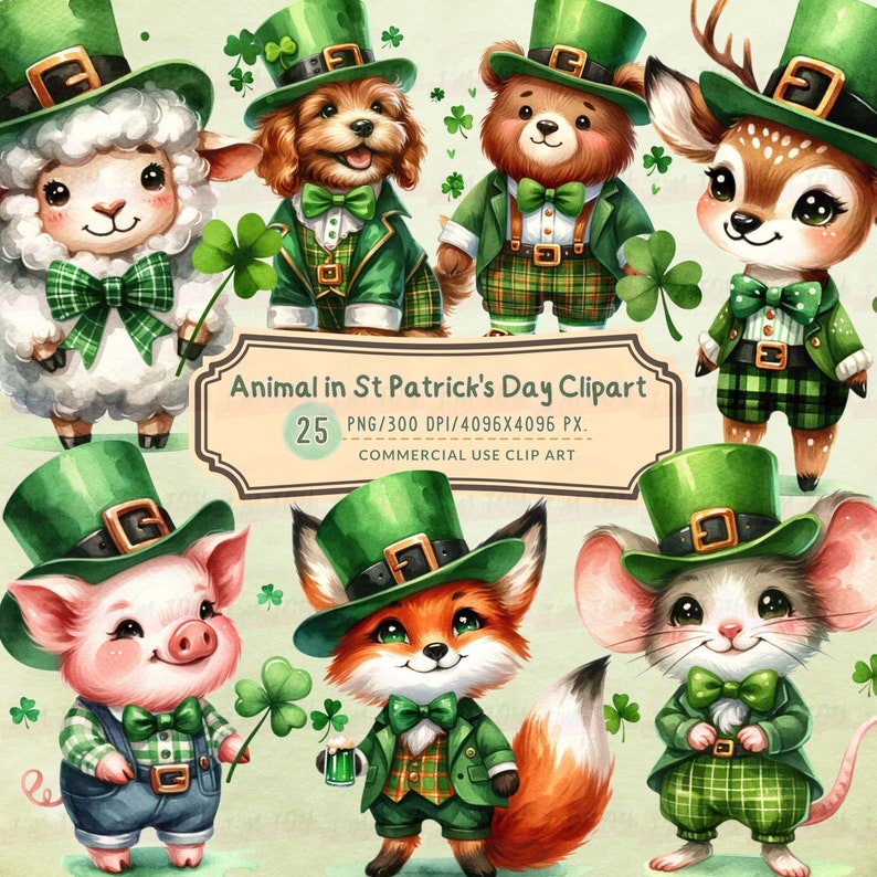 St.patrick's Day Animals Clipart, Cute Festive Characters, Irish ...