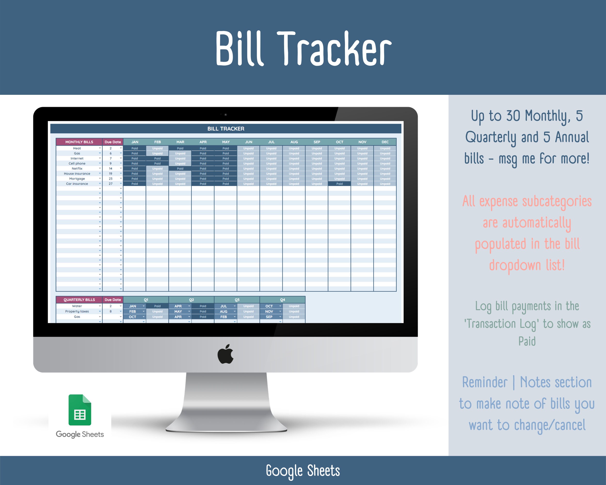 Google Sheets Personal Monthly Finance Digital Dashboard - Etsy