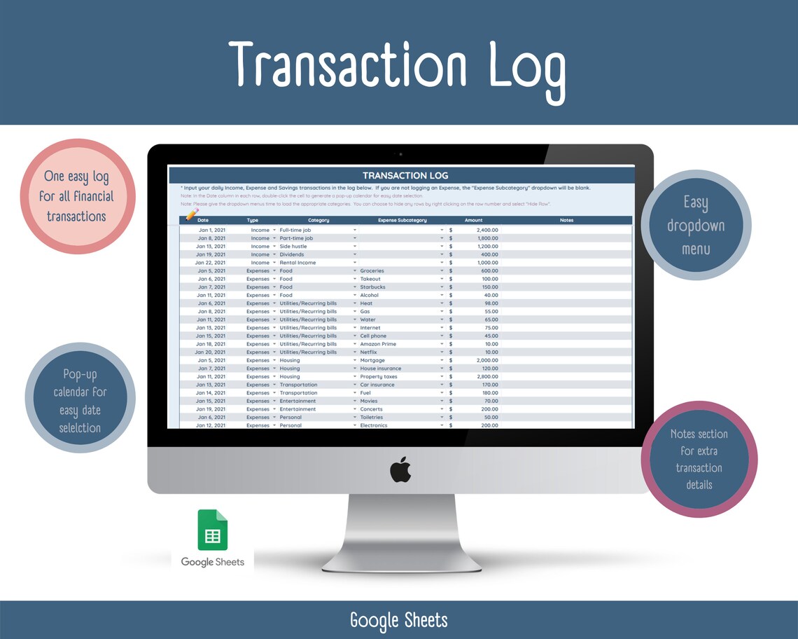 Google Sheets Personal Monthly Finance Digital Dashboard - Etsy