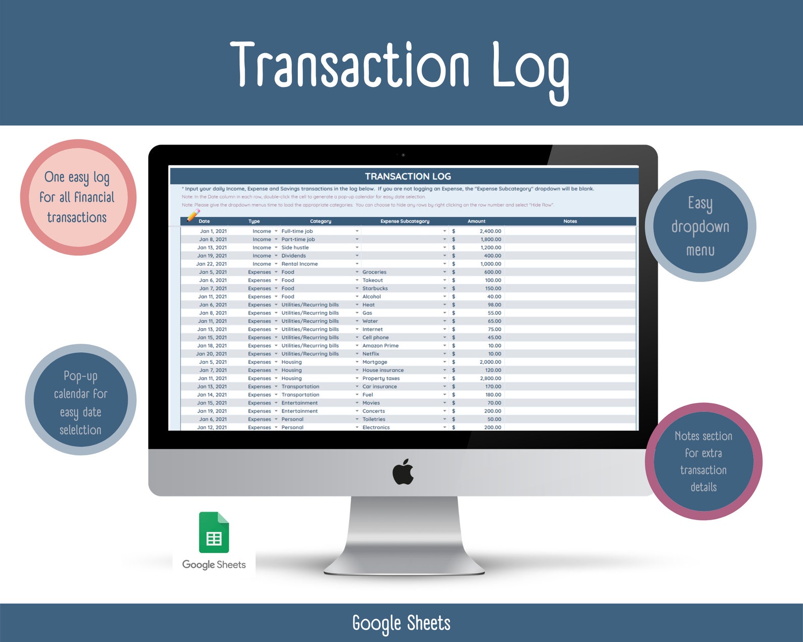 Google Sheets Personal Monthly Finance Digital Dashboard - Etsy