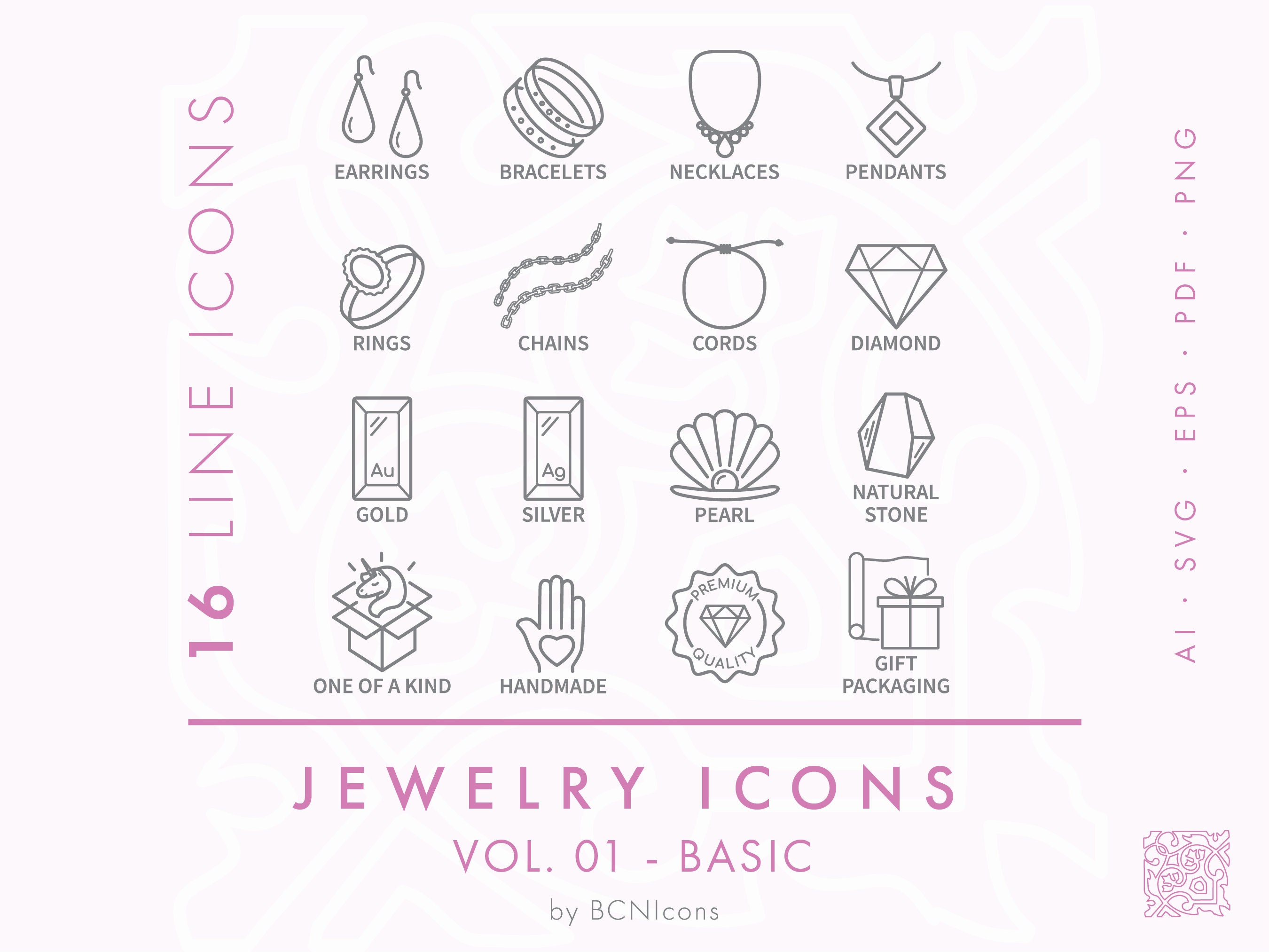 Jewelry Line Icons Vol. 01 BASIC PACK Svg, Minimalist Jewellery Clipart ...