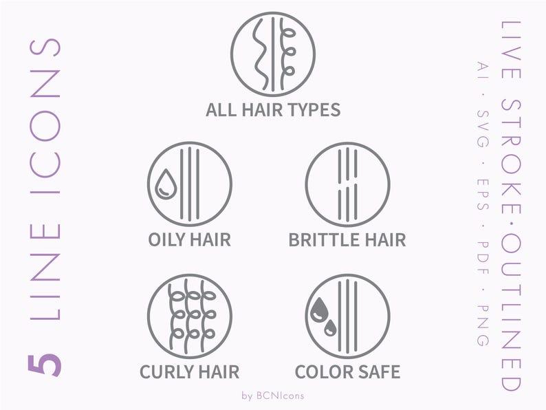 Hair Types Line Icons Pack SVG, Minimalist Cosmetics Symbols Bundle PNG ...