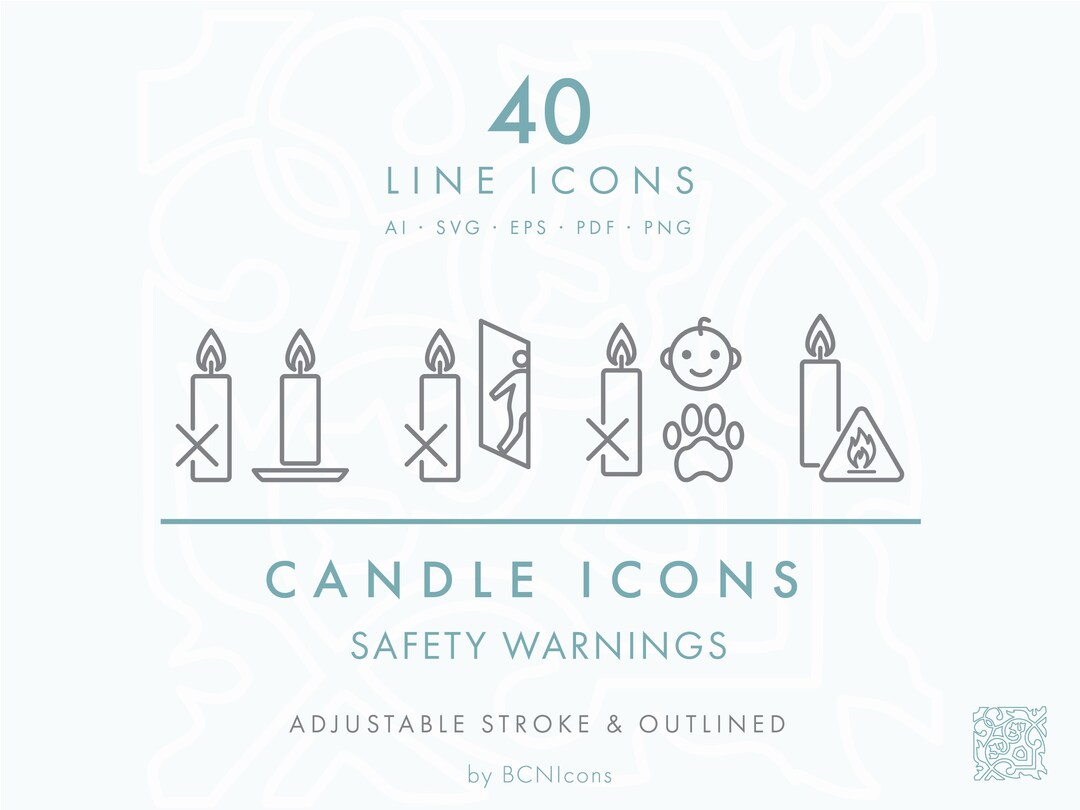 CANDLE WARNING Symbols Outline Icon Set SVG, Minimalist Candle Safety ...