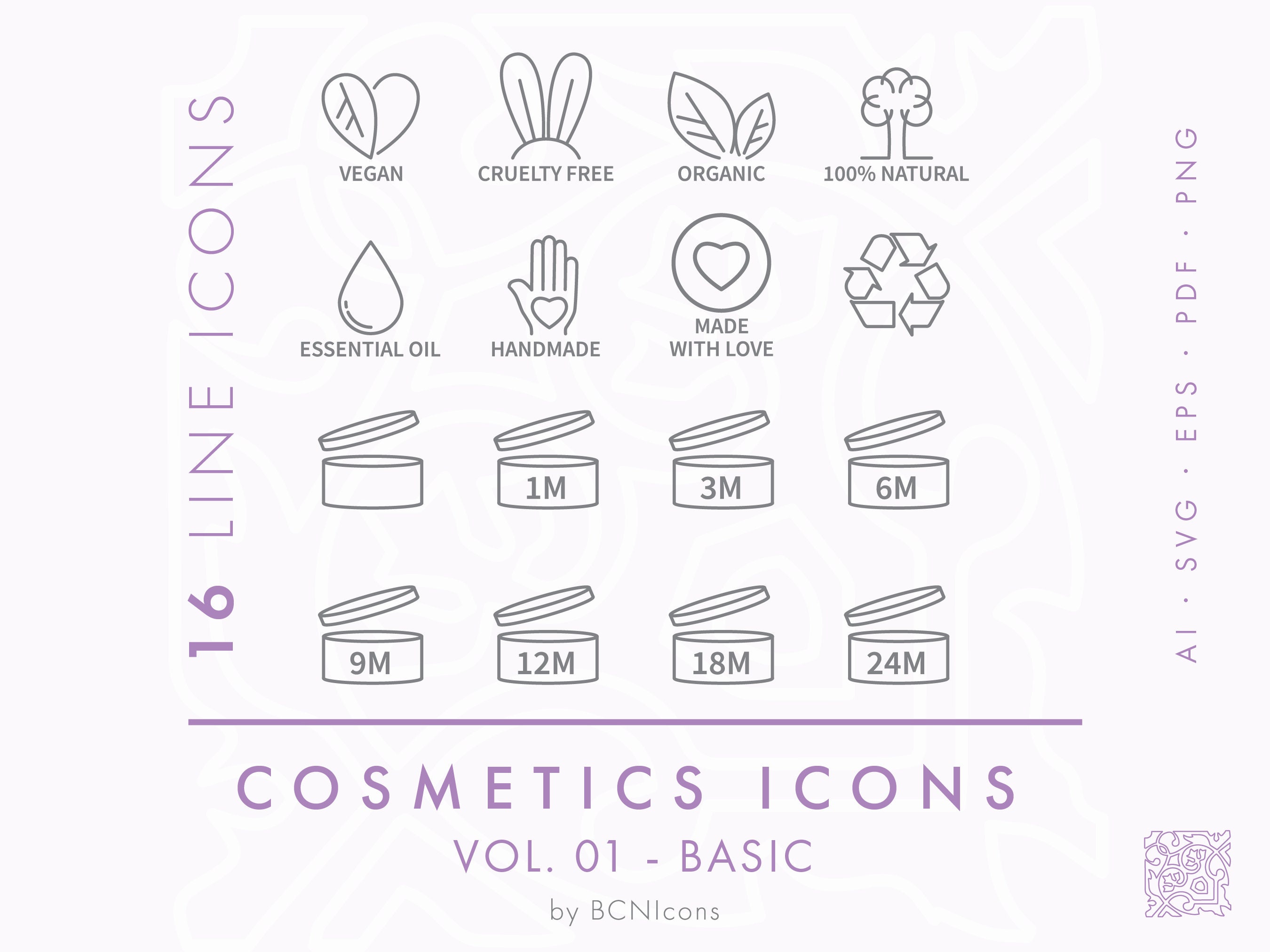 BASIC PACK: Cosmetics Packaging Symbols Vol. 01 Line Icon Vector SVG ...