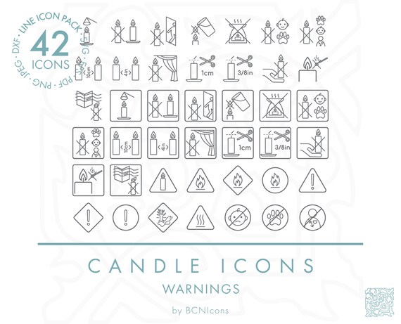 Candle Warnings Symbols Line Icon Set SVG Minimalist Candle | Etsy UK