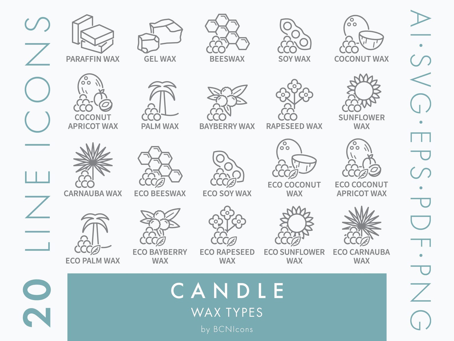 Candle Wax Types Symbols Line Icon Set SVG, Minimalist Candle Wax ...
