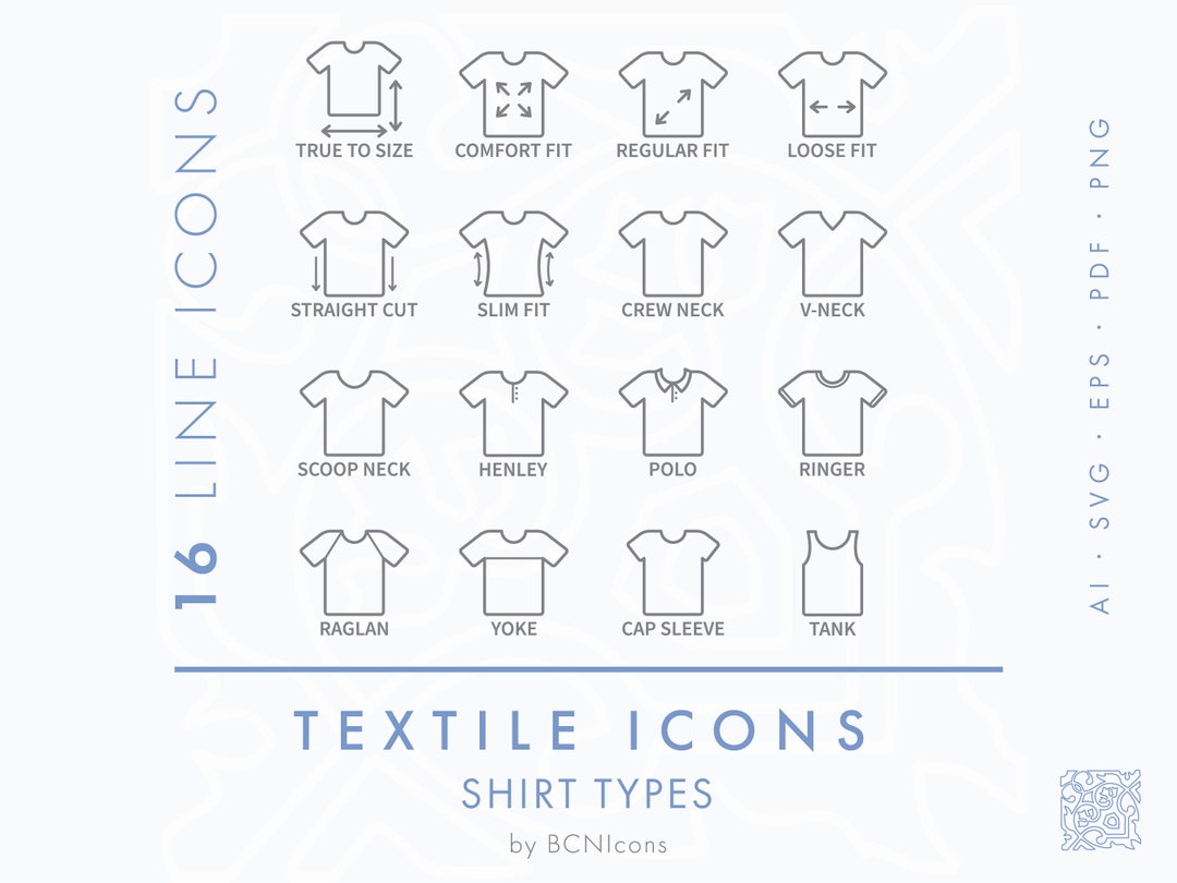 Shirt Types Symbols Line Icons Pack SVG, T-shirt Neck & Cut Style ...