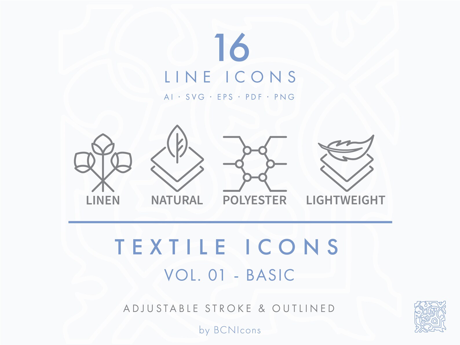 BASIC PACK: Textile Symbols Vol. 01 Line Icons SVG, Sewing Clothing ...