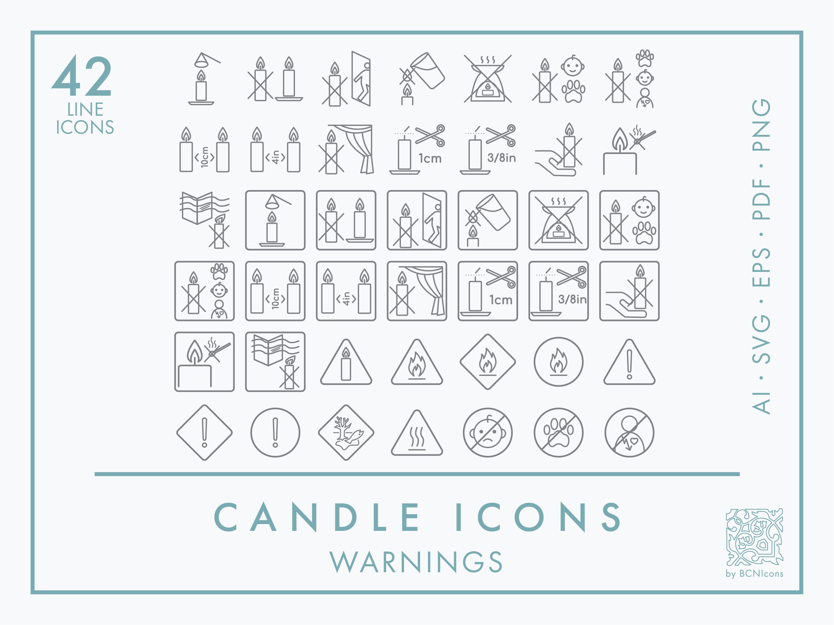 CANDLE WARNING Symbols Outline Icon Set SVG Minimalist Candle - Etsy