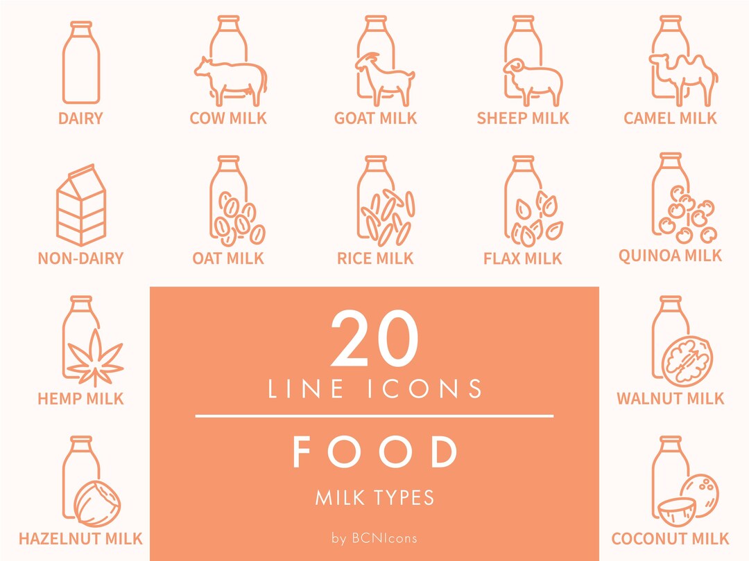 MILK TYPES Symbols Line Icons Pack SVG, Minimalist Type of Milk Food ...