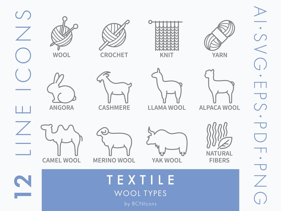 Wool Types Symbols Line Icons Pack SVG, Textile Animal Fiber ...