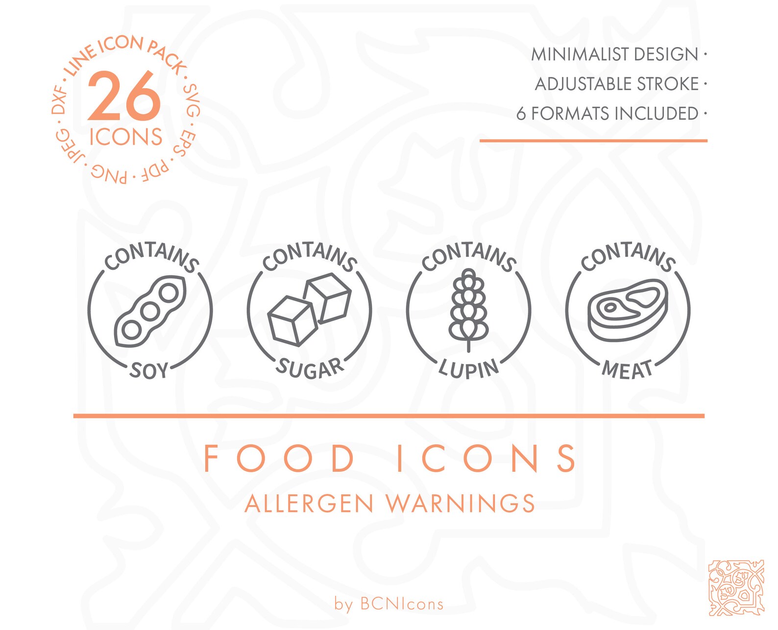 CONTAINS FOOD ALLERGENS Symbols Circle Line Icons Pack v.02 | Etsy