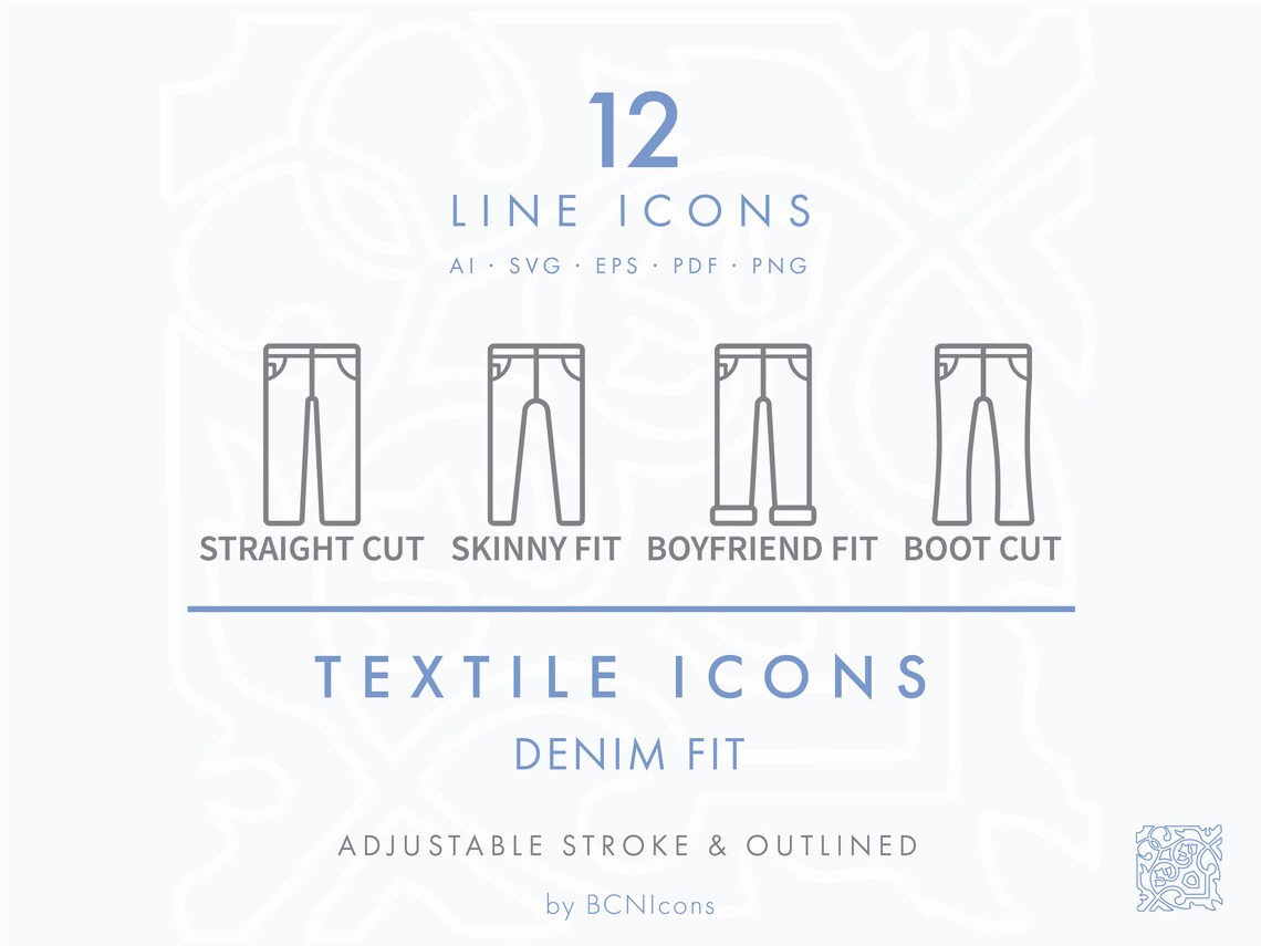 Denim Fit Symbols Line Icons Pack SVG, Minimalist Textile Jean Pants ...
