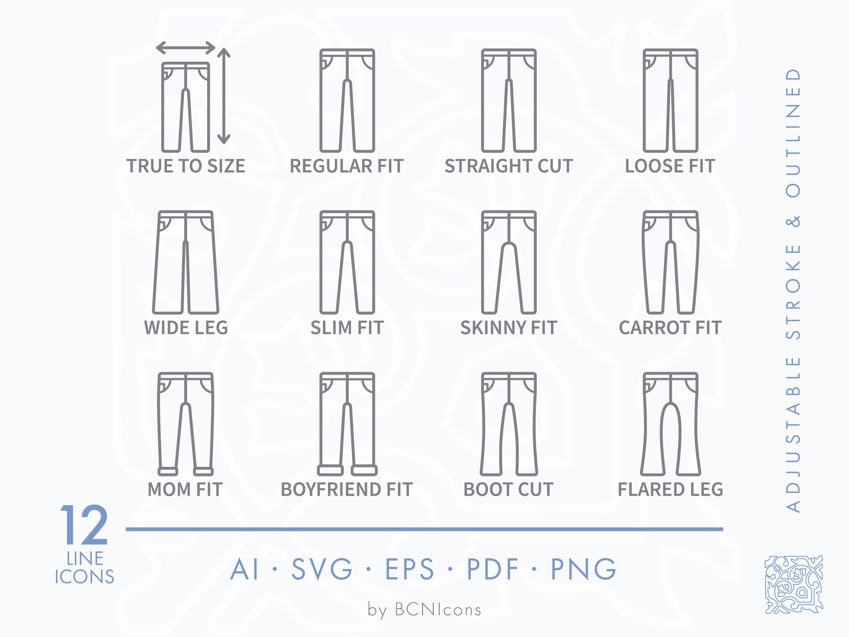 Denim Fit Symbols Line Icons Pack SVG, Minimalist Textile Jean Pants ...