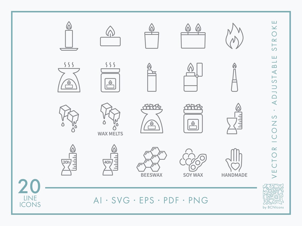 Candle Types Symbols Line Icon Set SVG Minimalist Candle - Etsy