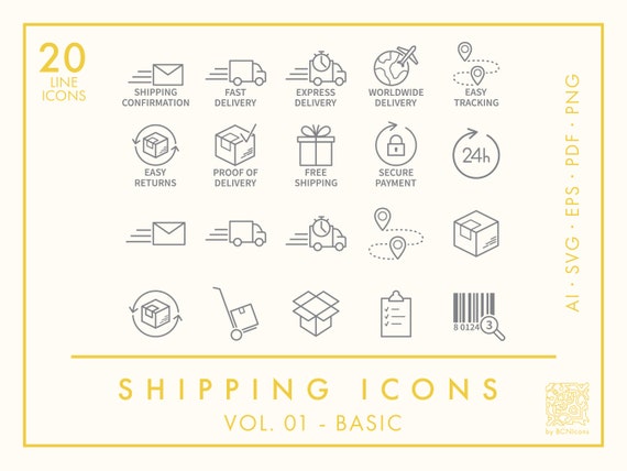Shipping Symbols Vol. 01 Basic Outline Icon Set SVG - Etsy