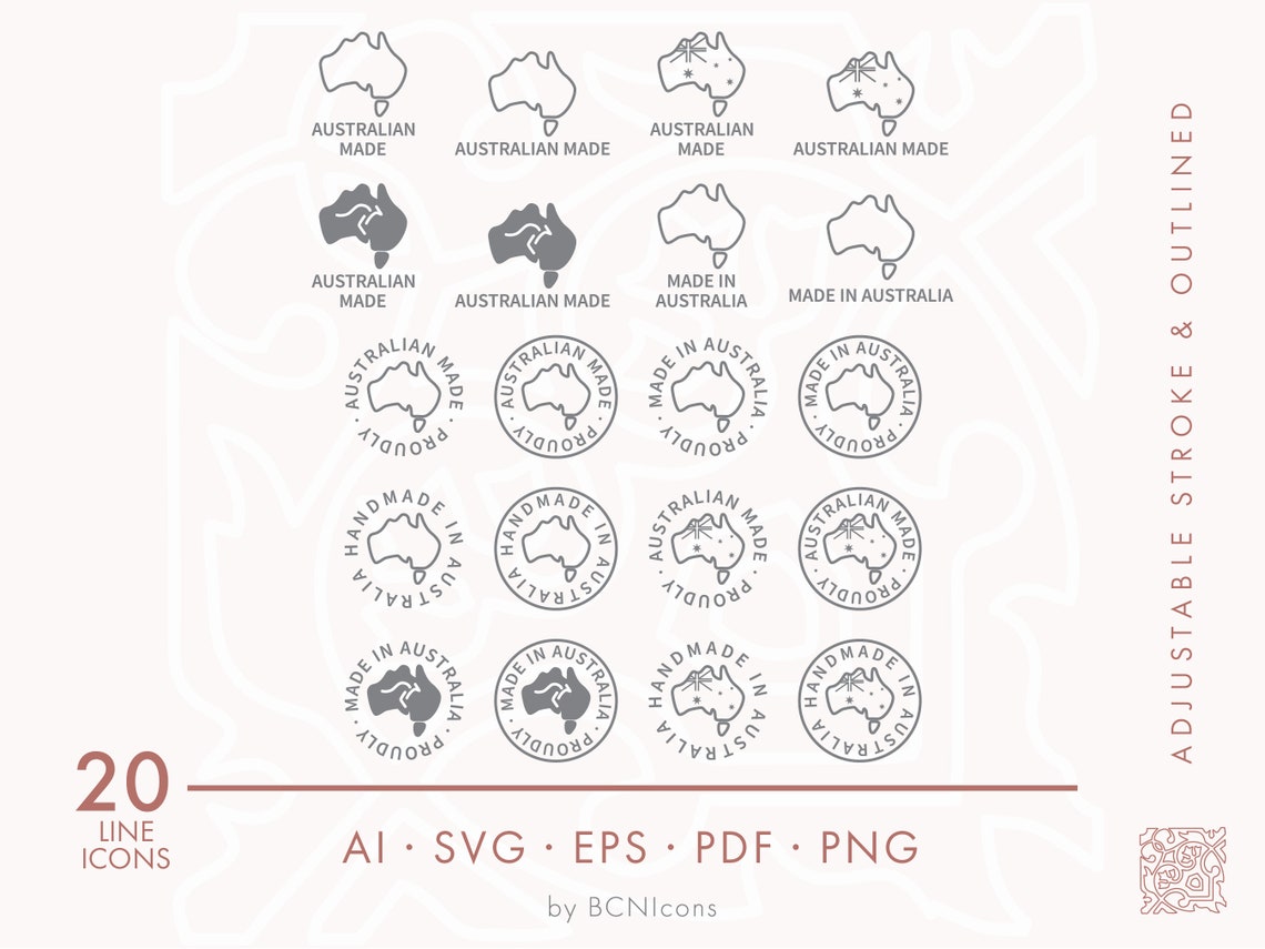 MADE IN AUSTRALIA Badge Line Icons Pack Svg, Australian Made Logo ...