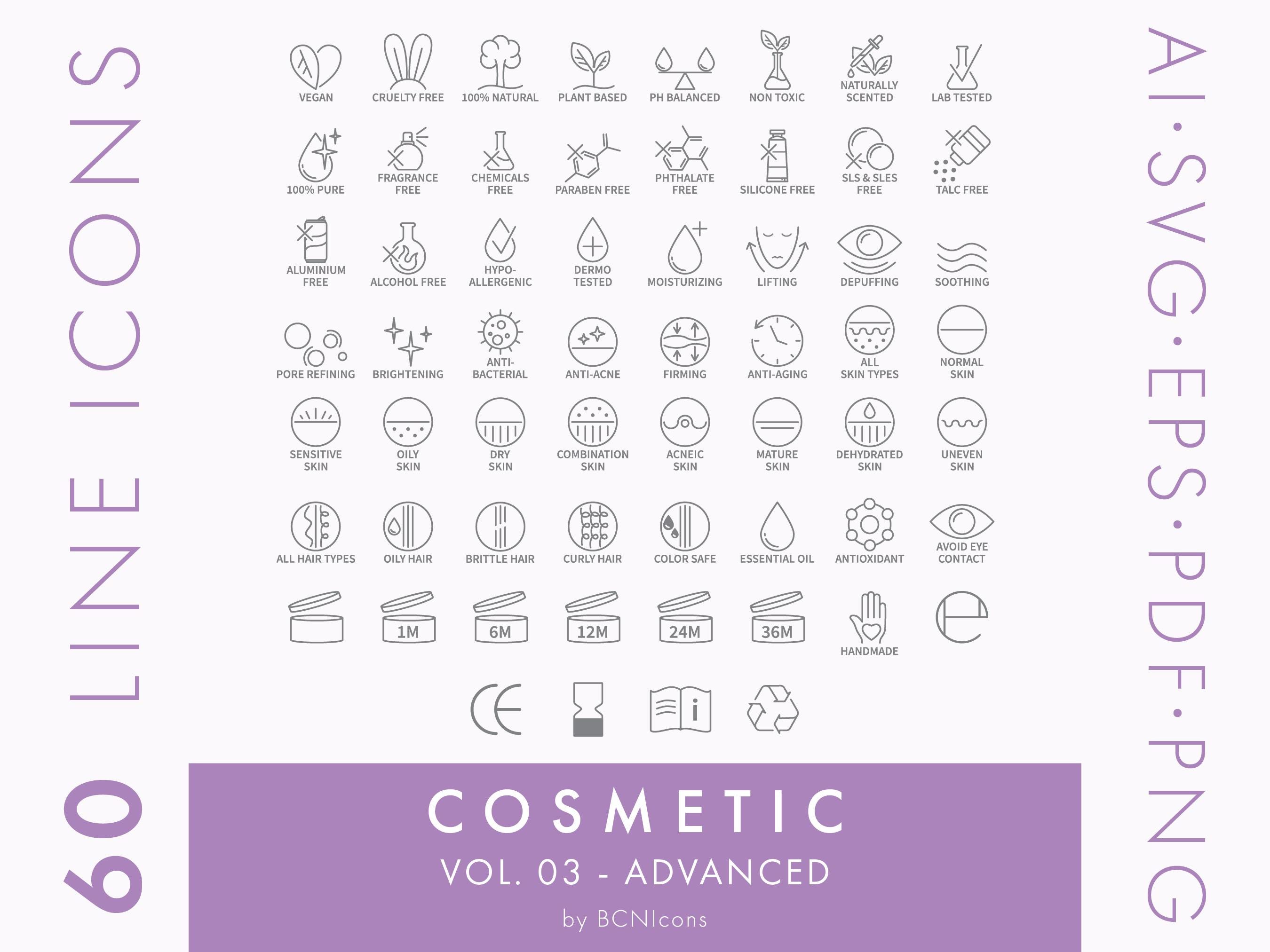 ADVANCED PACK: Cosmetics Packaging Symbols Vol.03 Line Icons SVG ...