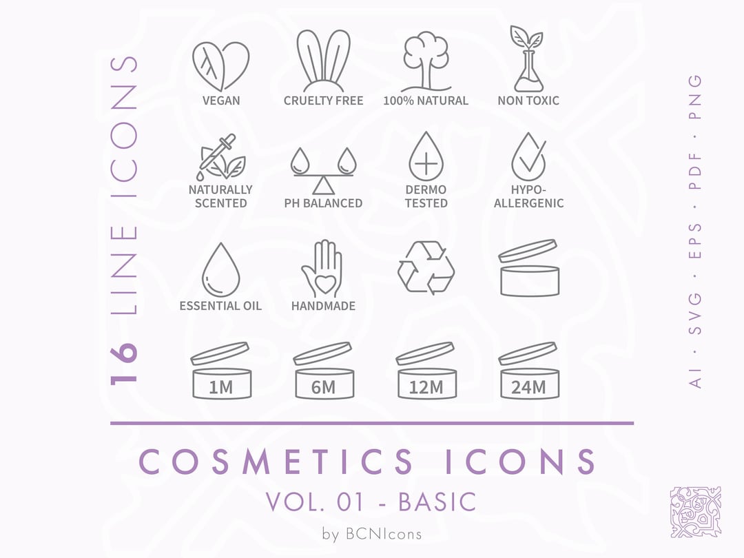 Cosmetics Packaging Symbols Vol. 01 - BASIC PACK Line Icons SVG ...