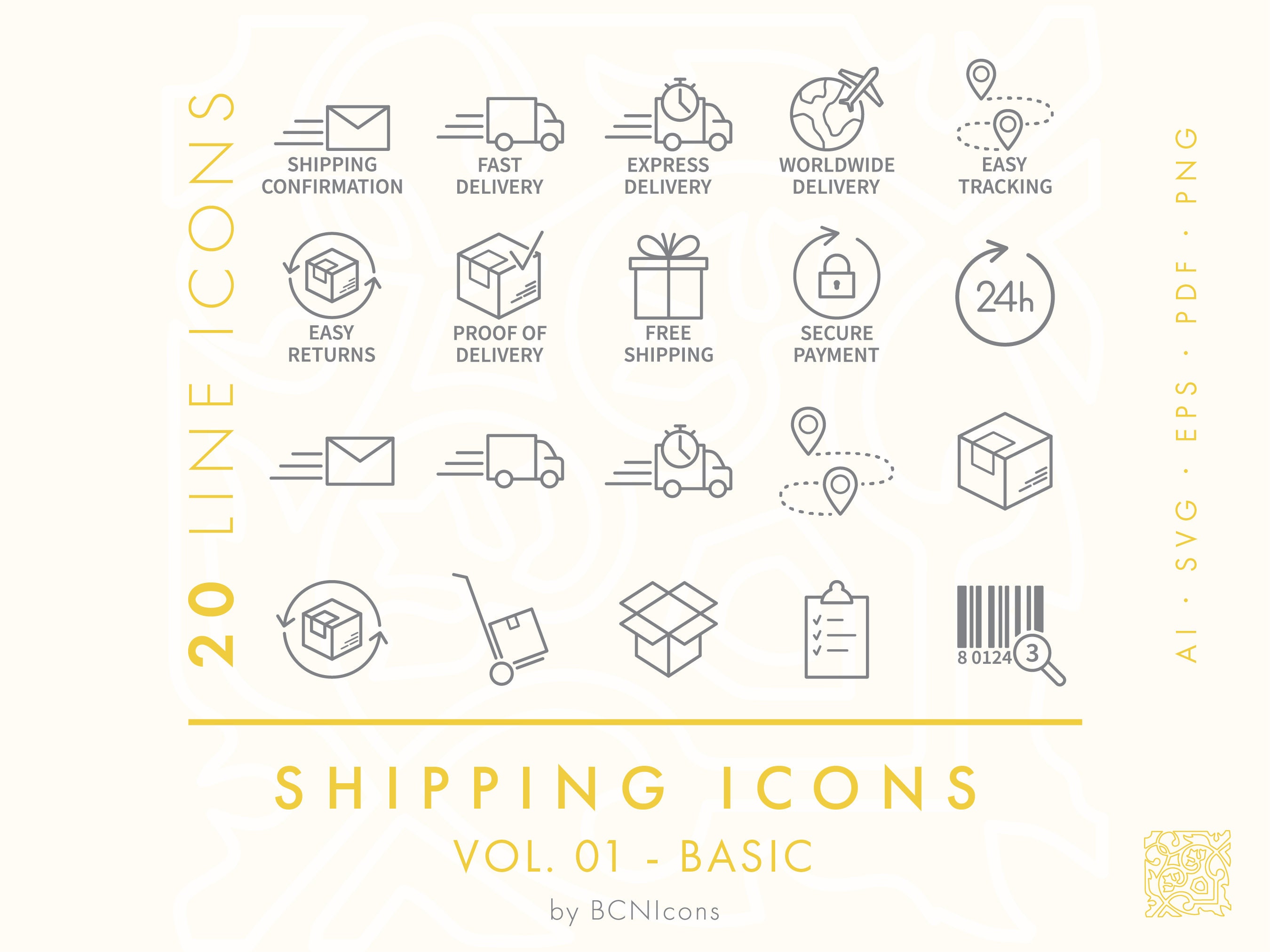 BASIC PACK: Shipping Symbols Vol. 01 Outline Icon Set SVG, Minimalist ...