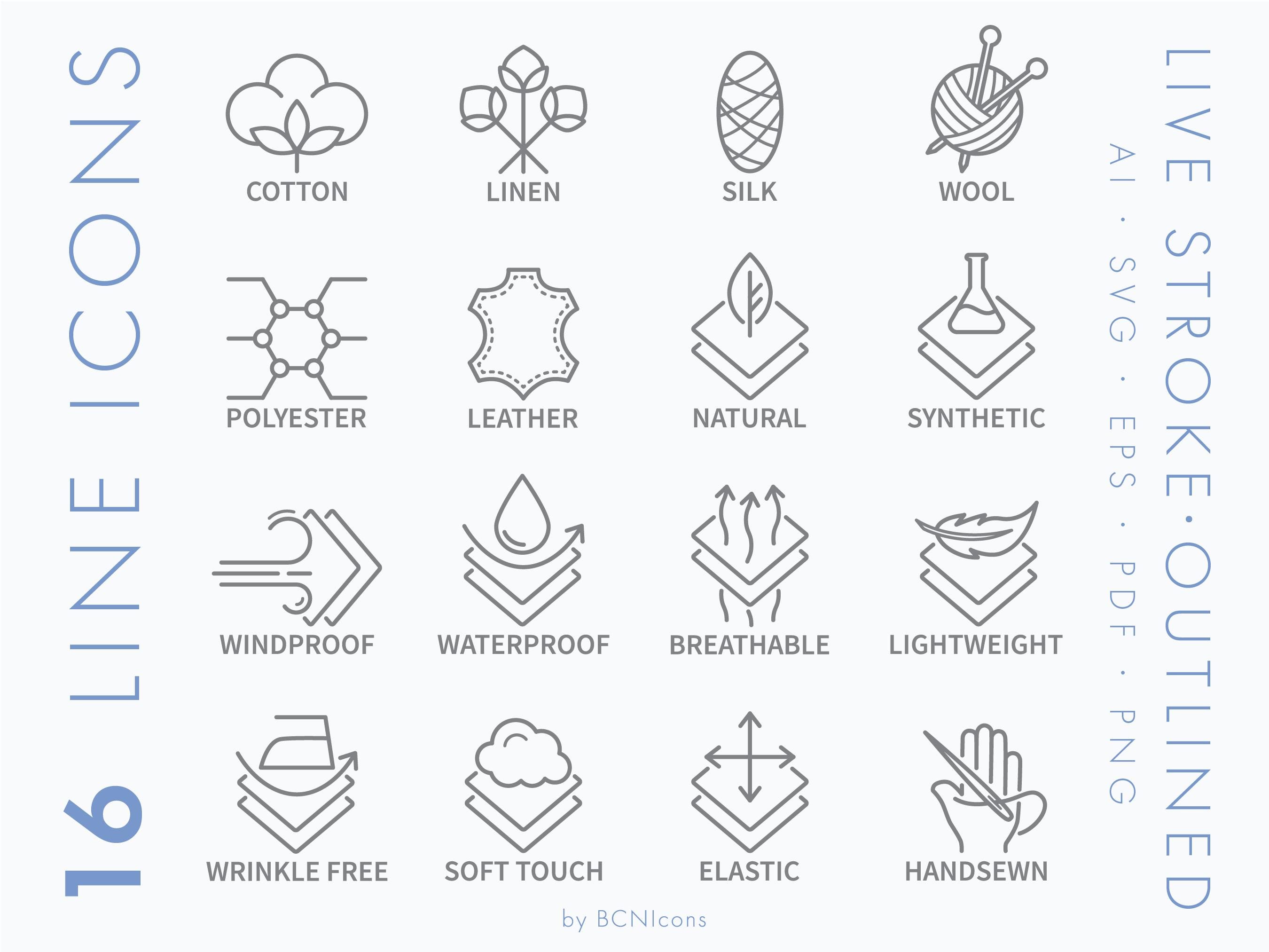 Textile Symbols Vol. 01 Basic Line Icons Pack SVG, Sewing Clothing ...